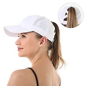 Uttpll Womens Criss Cross Baseball Cap Adjustable High Messy Bun Ponycap Quick Dry Hat Outdoor Running Sports Hats White One Size