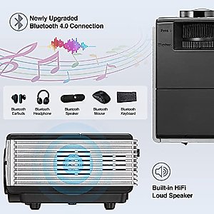Portable Video Projector with WiFi&Bluetooth, Mini HD Outdoor Movie Projector with Airplay Mirroring & Speaker for Smart Phone, LED Home Theater Projector with Android OS/HDMI/USB for TV Stick DVD PC