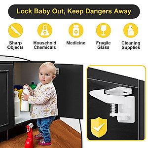 Child Proof Cabinet Locks,Upgraded Child Safety Cabinet Latches Invisible with Deactivated Mode, Enlarged 3M Tape, Extra Long Baby Safety Drawer latches, Universal Fit and No Drilling (10 Pack)