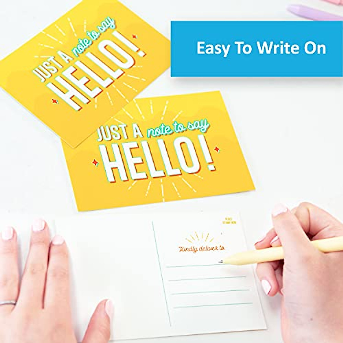 50 Hello Postcards - Bulk Postcards for Kids, Friends, Students, Teacher and More - Say We Miss You, Thinking of You, Thank You, Happy Birthday, Just a Note to Say Hi, Welcome, Summer Camp Greetings - Blank 4x6” Post Cards Pack