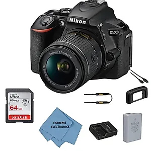 Nikon D5600 w/AF-P DX NIKKOR 18-55mm f/3.5-5.6G VR + 64GB Memory Bundle