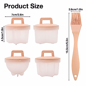Egg Poacher, 4 Pcs Egg Cooker Cups Egg Steamer with Lid and Oil Brush, Individual Egg Boiler for Breakfast, Hard Boiled Eggs without the Shell 4 Shapes Egg Molds Food Grade Material (Pink)