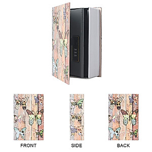 PACOLO Small Sized Diversion Book Safe Storage Box, Dictionary Secret Safe Metal Can with Security Combination Lock/Key, Diversion Book Hidden Safe (Combination, Butterfly)