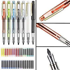 GC QUILL Calligraphy Set Fountain Pens 7 Different Size Nibs and 36 Assorted Ink Cartridges Kit for Calligraphy Lettering - Complete Easy Learning Set for Beginners F736