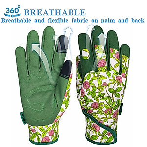 MSUPSAV Gardening Gloves for Gardening,Synthetic Leather Garden Gloves,Work Gloves with Touch Screen,Best Gifts for Women,Green, Medium