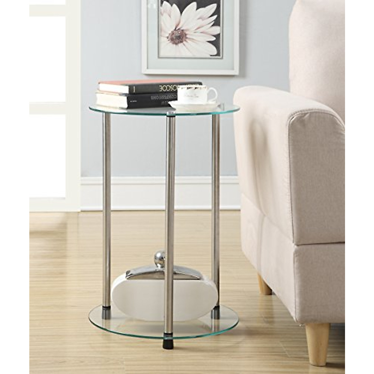 Convenience Concepts Designs2Go Classic Glass 2 Tier Round End Table, 15.75(L) x 15.75(W) x 24.41"(H)