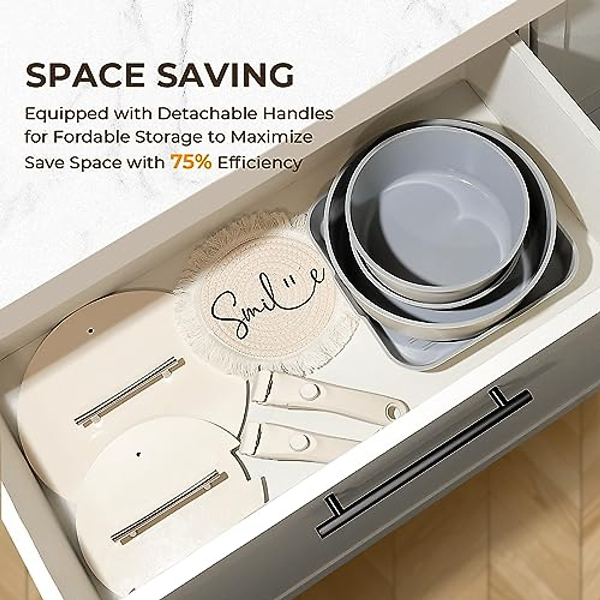 Pots and Pans Set with Removable Handle - 12 Pcs Nonstick Ceramic Cookware Set with Lids, Non Toxic Cookware Set, RV Cookware Set,Camping Cookingset, PTFE & PFOA Free,Oven Safe,Space Saving-Cream