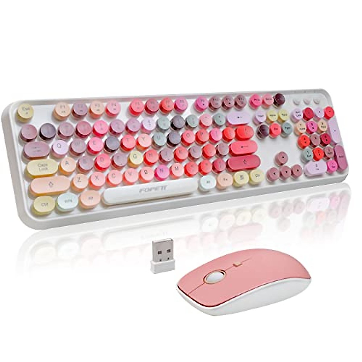 FOPETT Wireless Keyboard and Mouse Sets,Reliable 2.4 GHz Connectivity for PC,Laptop,Smart TV and More (White Colorful)