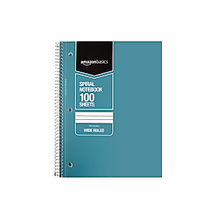 Amazon Basics Wide Ruled Wirebound Spiral Notebook, 100 Sheet - 5-Pack, Assorted Solid Colors
