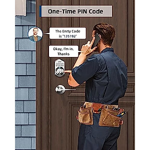 TEEHO TE002L Fingerprint Door Lock with 2 Lever Handles, Keyless Entry Deadbolt with Handle Set, Electronic Keypad Deadbolt for Front Door, Auto Lock and 1 Touch Locking, Satin Nickel