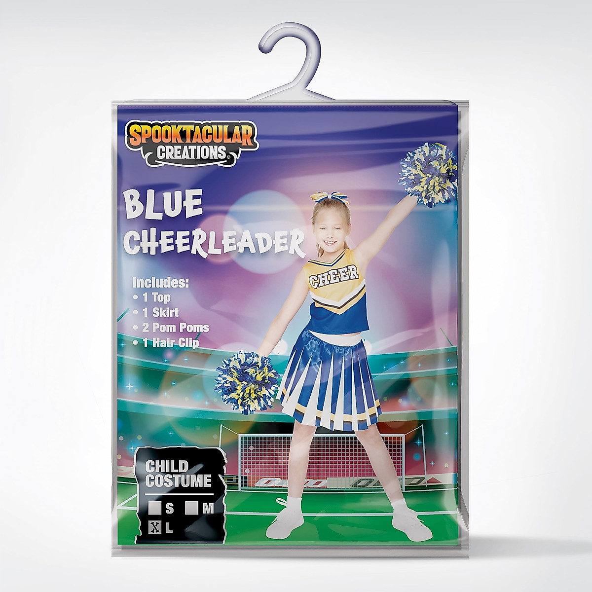 Spooktacular Creations Girl Blue Cheerleader Costume, Halloween Cute Cheer Uniform Outfit with Accessories for Halloween High School Cheerleader Dress Up Costume-M