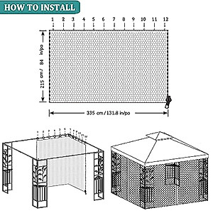 DURCOVER Gazebo Mosquito Netting 10x12ft, Replacement Universal Gazebo Netting with Zippers for Outdoor Garden Patio Gazebo 4-Panel Screen Sidewalls, Brown (Mosquito Net Only)