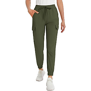 MAGCOMSEN Hiking Pants Women Waterproof Lightweight Quick Dry Cargo Pants Outdoor Casual Travel Joggers Army Green, M