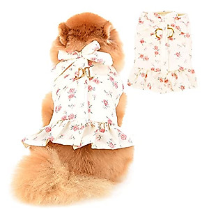 PAIDEFUL Dog Dress Fleece Coat for Small Medium Dogs Girls Female Flowers Printed Soft Warm Chihuahua Clothes with Harness Puppy Pet Winter Fall Cold Weather Cat Apparel Pink L