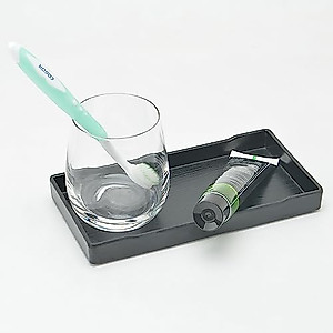 Modern Bathroom Vanity Tray, Small Black Tray 8 inch, Rectangle Kitchen Sink Tray, Soap Tray Sponge Holder for Kitchen Bathroom Counter, Decorative Tray for Makeup, Jewellery, Keys, Watch, Glasses