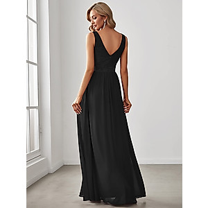 Ever-Pretty Double V-Neck Sleeveless Empire Waist Chiffon Formal Dresses for Evening Party Black US16