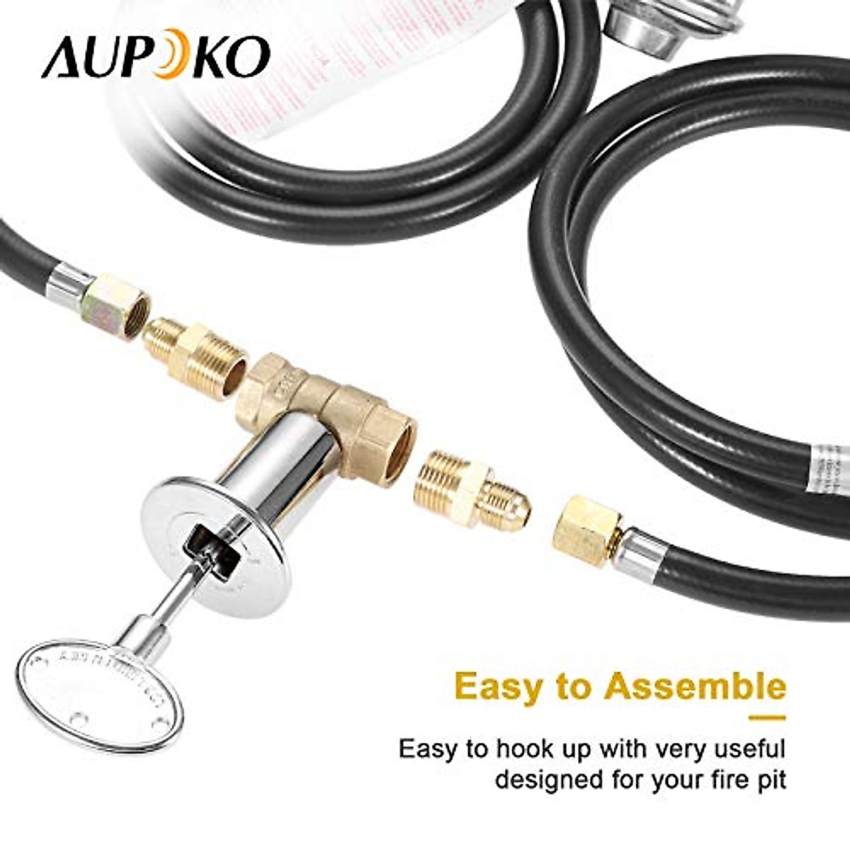 Aupoko Fire Pit Installation Kit with 150K BTU Propane Gas Valve Control Assembly System Kit, Including 1/2' Chrome Key and Quarter-Turn Shut-Off Valve, Replacement for Propane Gas Connection