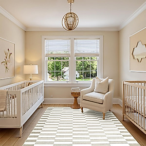 LIVEBOX Machine Washable Area Rugs 5x7 - Soft Checkered Modern Rugs for Bedroom, Non-Slip Neutral Rug for Living Room, Low-Pile Farmhouse Rug for Dining Room Office Hall, Tan/Beige