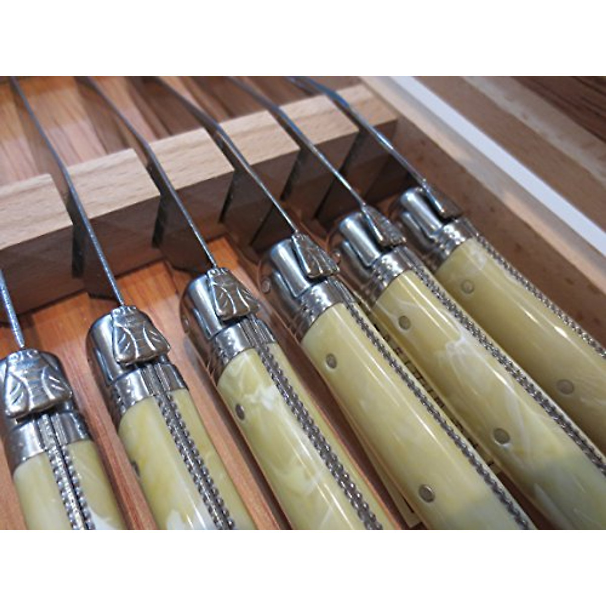 Laguiole Pale Horn Platine Knives in Presentation Box (Set of 6)