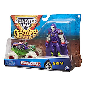 Monster Jam, Official Grave Digger 1:64 Scale Monster Truck and 5-Inch Grim Creatures Action Figure Set