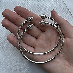 Better Jewelry Elegant Pointed Ends .925 Sterling Silver West Indian Bangles,1 pair