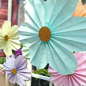 Mybbshower 12 inch Paper Flower for Wedding Fan Photo Backdrop Bridal Shower Birthday Party Decorations Pack of 6 (Pastel Party)