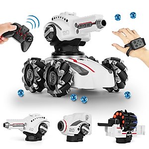 CXJ 3 Head RC Car,Rc Tank Car Shooting Water Bullets Remote Control Car, Kids 4WD Battle Stunt Car, Blow Bubble, Shoot Foam Darts, 360°Rotating, LEDs, Music, Toy Gifts for 6-15 Years Old Boys Girls
