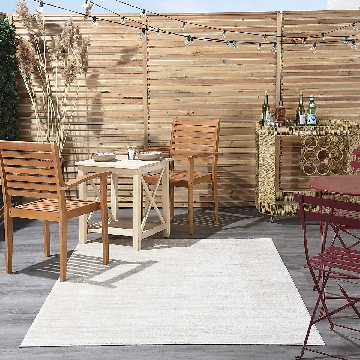 Nourison Essentials Indoor/Outdoor Ivory Beige 5' x 8' Area--Rug, Easy--Cleaning, Non Shedding, Bed Room, Living Room, Dining Room, Deck, Backyard, Patio (5x8)