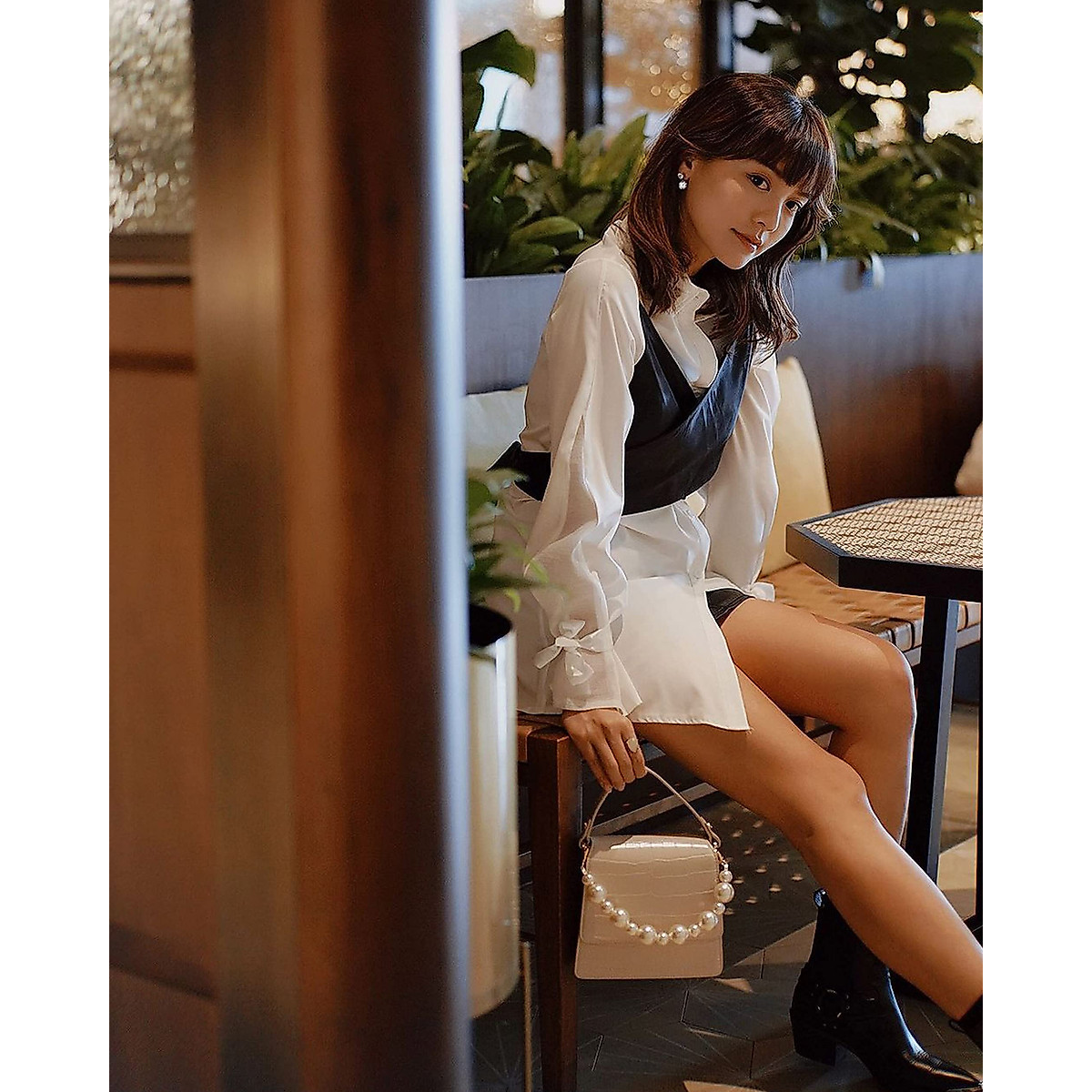 JW PEI Small Top-handle Handbag Vegan Leather Anna Faux Pearl Chain Accessories for DIY Hand bags