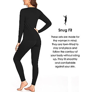 Ekouaer Women's Thermal Underwear Sets Micro Fleece Lined Long Johns Base Layer Thermals 2 Pieces Set Black M