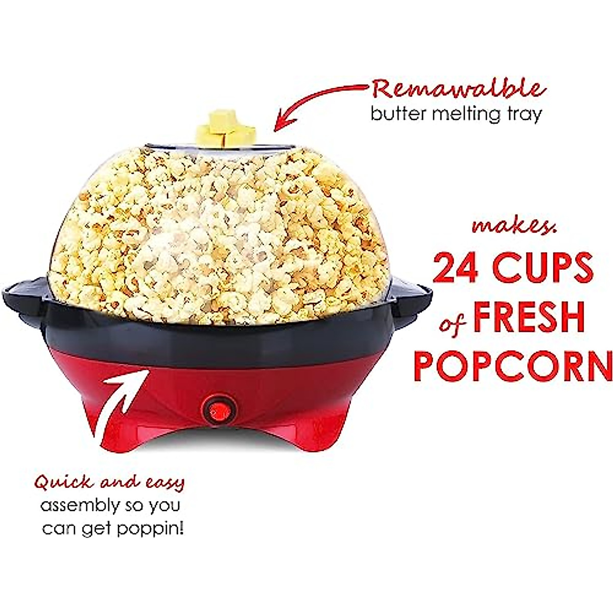 TLGREEN 6 Quart Popcorn Machine, Stir Crazy Popcorn Popper Machine, Electric Hot Oil Popcorn Maker Machine, with Nonstick Plate & Stirring Rod, Large Lid for Serving Bowl and Two Measuring Cups
