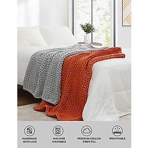 YnM Chunky Throw Blanket, Medium-Weight, Hand Knitted, Skin Friendly, Ventilated and Breathable, Machine Washable, Home Décor Piece for Couch, Sofa and Bed (Lunar Grey, 40x50 Inch)