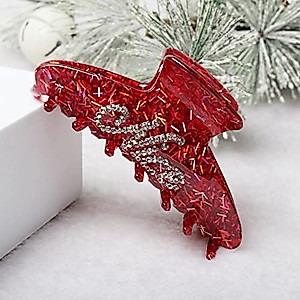 Christmas Hair Claw Clips for Women Girls Green Gold Hair Clips Cute Rhinestone Red Hair Claws Christmas Hair Accessories