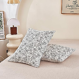 ECOCOTT 2 Pack Pillowcase Standard Size with White & Black Floral Pillow Cases Set, 100% Cotton Standard Pillow Covers Envelope Closure (Standard, 20"x26")