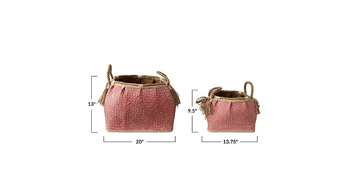 Hand-Woven Coral Seagrass Baskets - Set of 2 Storage & Decor