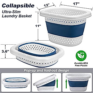 HLWDFLZ 2 Pack Collapsible Laundry Hamper - 30L (7.9 Gallon) Plastic Collapsible Pop Up Laundry Hamper with Reinforced Handle, Portable Laundry Bucket Wash for College Dorm, Home, Blue