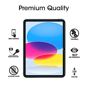 amFilm 2-Pack Glass Screen Protector Compatible with iPad 10th Generation 10.9 Inch (2022), 9H Tempered Glass Screen Protector, Ultra Sensitive, Face ID & Apple Pencil Compatible