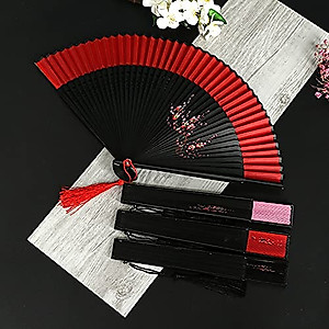 LELAMP Chinese Style Hand Fan Red Black Vintage Hand Fan Folding Fans Dance Wedding Party Favor Chinese Dance Party Folding Bamboo Fans