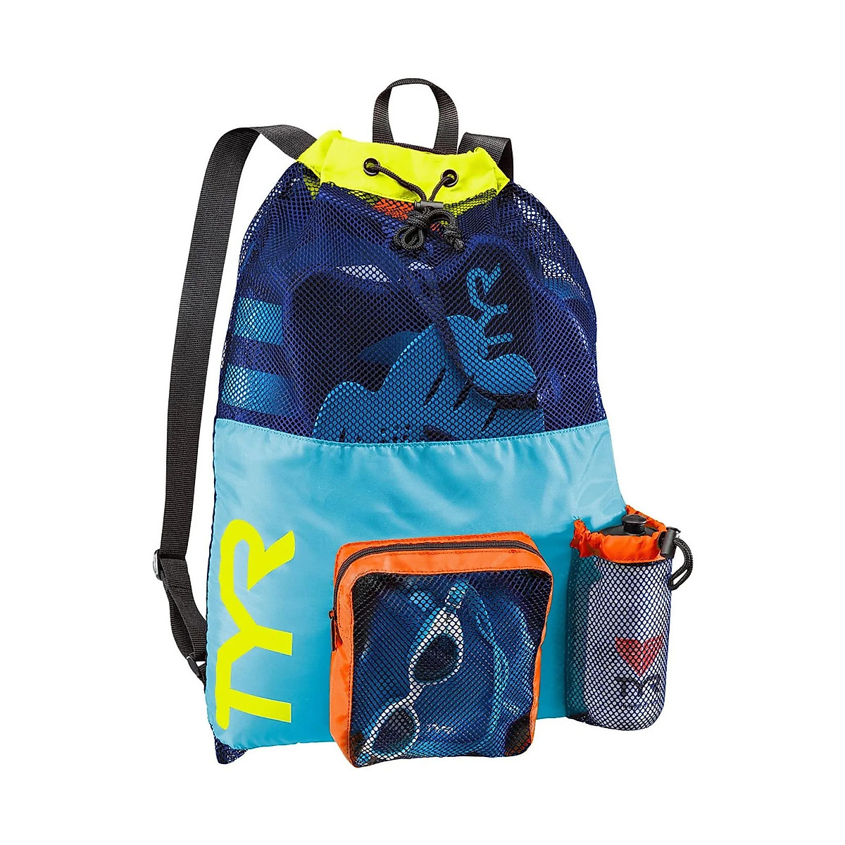 TYR Big Mesh Mummy Backpack For Wet Swimming, Gym, and Workout Gear, Red/Navy, One Size (LBMMB3)