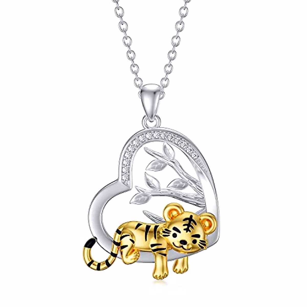 LONAGO Tiger Necklace 925 Sterling Silver Tree of Life with Cute Tiger Pendant Necklace Jewelry for Women