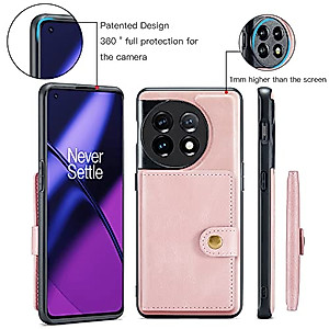 Asuwish Phone Case for OnePlus 11 One Plus 11 5G Wallet Cover with Tempered Glass Screen Protector and Credit Card Holder Stand Leather Cell Accessories On 1Plus 1 + Plus11 1+11 Eleven Women Men Pink