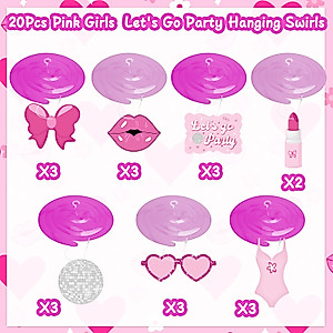 Pink Princess Birthday Hanging Decorations, Hot Pink Girls Birthday Party Decoration, Pink Disco Bachelorette Party Decoration for Princess Birthday Baby Shower Bridal Shower Wedding Party