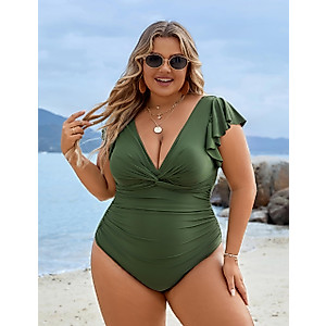 Blooming Jelly Women One Piece Swimsuits Plus Size Tummy Control Bathing Suit Curvy Over 50 Swim Suits (L, Green)
