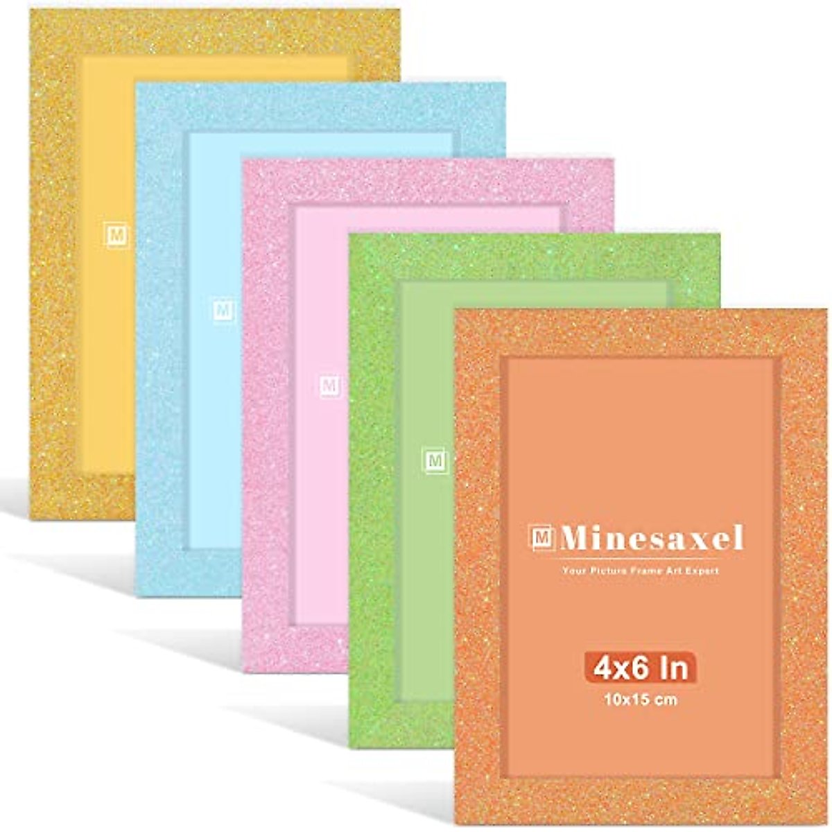 Minesaxel 4x6 Picture Frame Set of 5, Wall Gallery Photo Frames 4 by 6, Glittering Colorful Artwork Frame