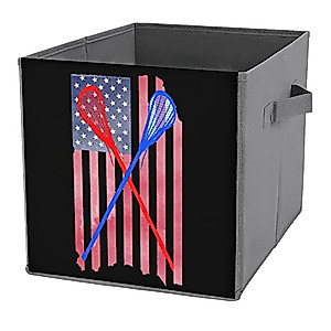 Lacrosse USA Flag Storage Bin Foldable Cube Closet Organizer Square Baskets Box with Dual Handles