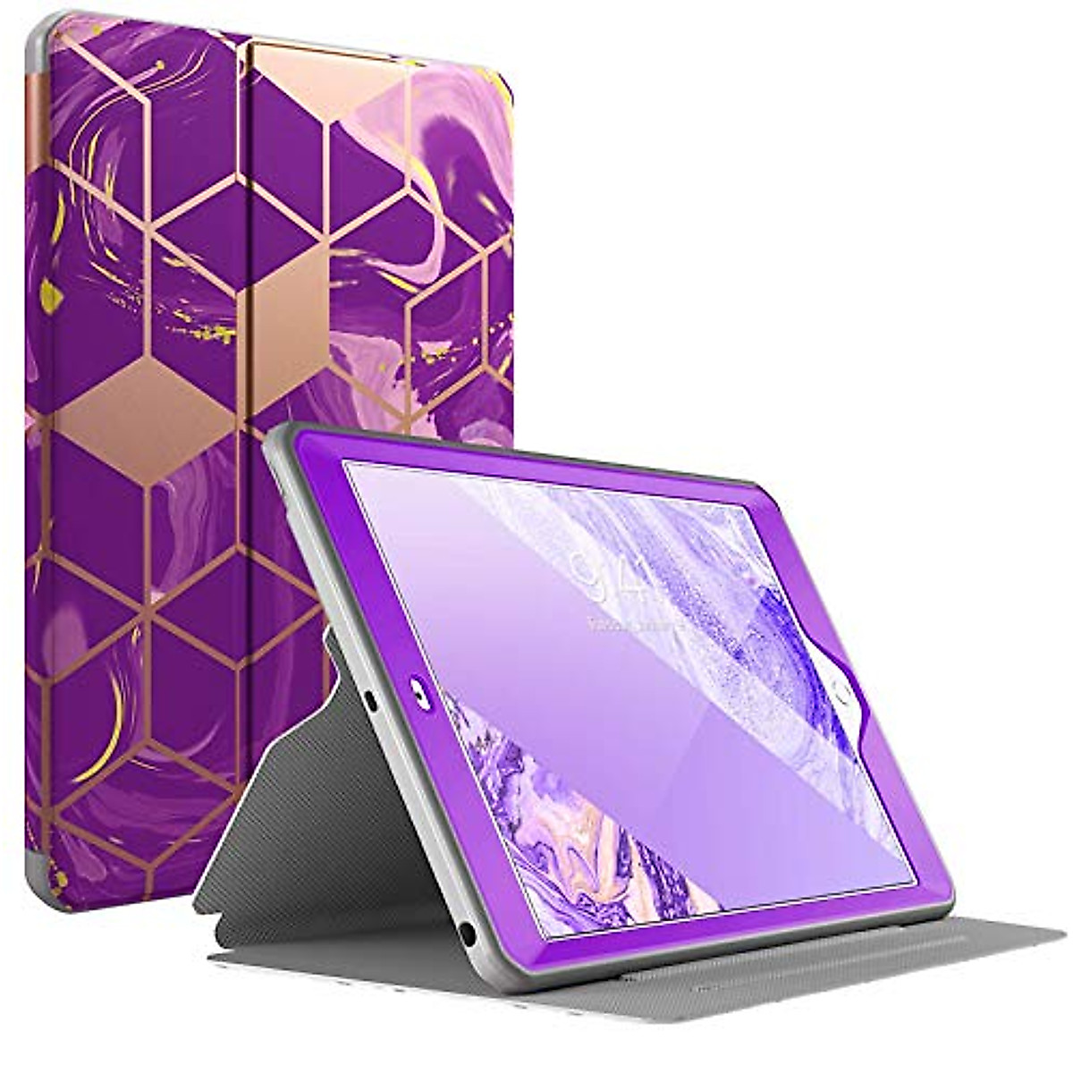 Popshine Marble Case Designed for iPad 10.2 9th Gen (2021)/8th Gen (2020) /7th Gen (2019), Full Body Premium 360 Degree Protective Folio Cover with Built-in Screen Protector, Liquid Marble Purple