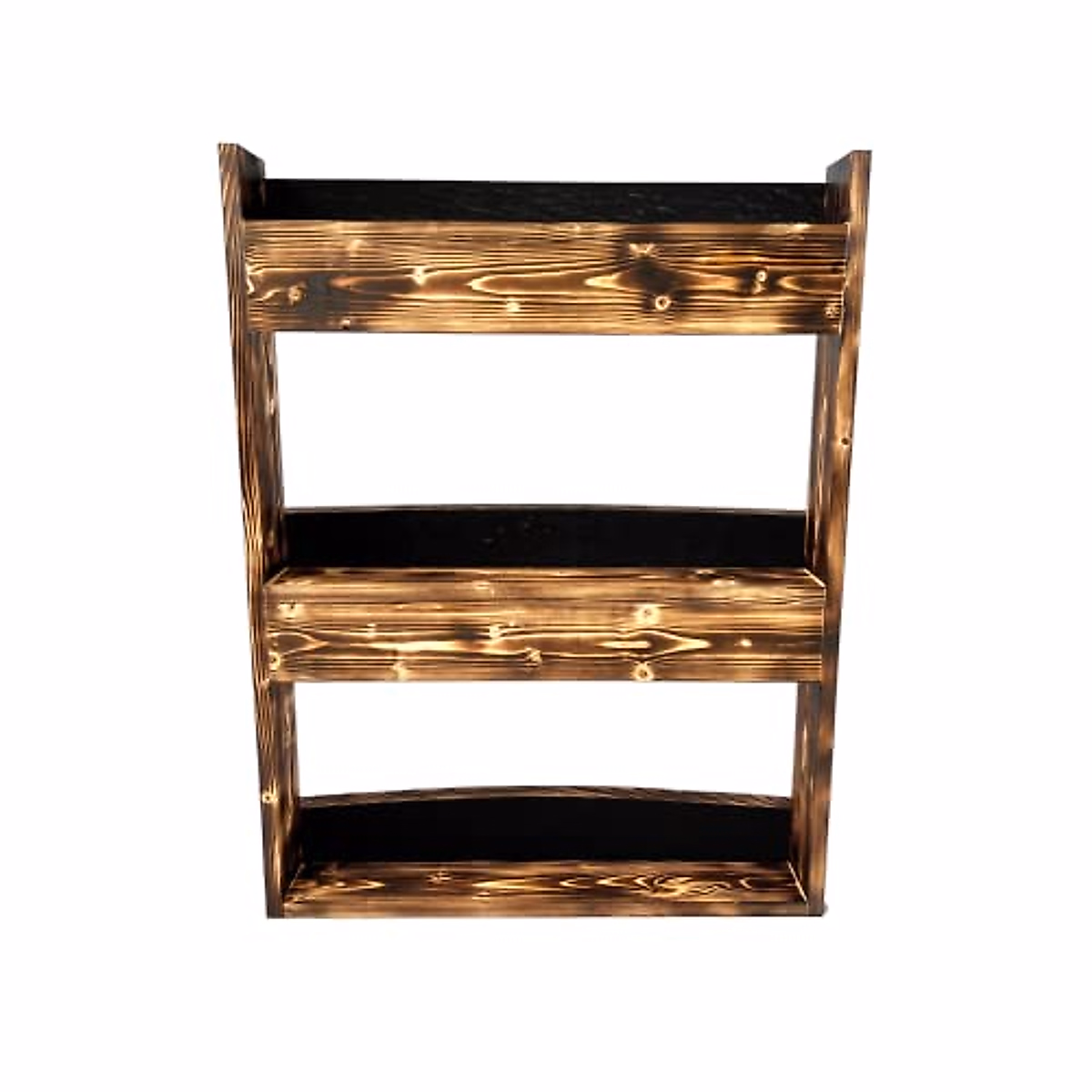 Wooden Bourbon Whiskey Barrel Stave Shelf, Large Torched Three-Tier Liquor Bottle Display Cabinet, Wall Mount, Easy Installation, Medium