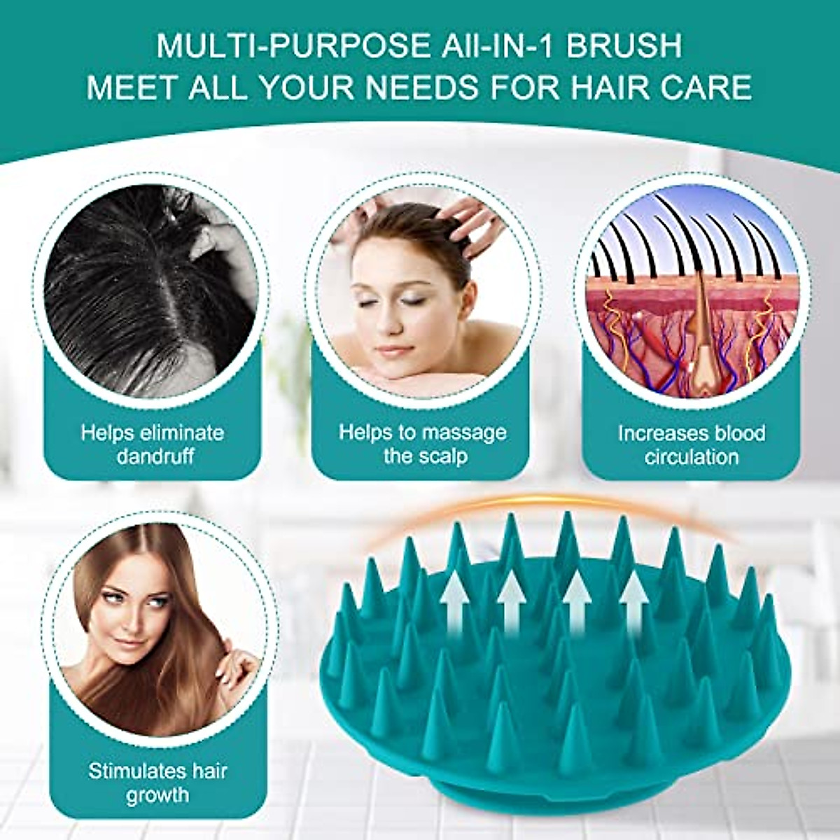 BEAUTAIL Hair Scalp Massager Shampoo Brush, Soft Silicone Head Care Scrubber and Exfoliator for Dandruff Removal and Hair Growth, Shower Washing Hair Scrub Brush Tool for Women Men Pet, 1 Pack, Blue