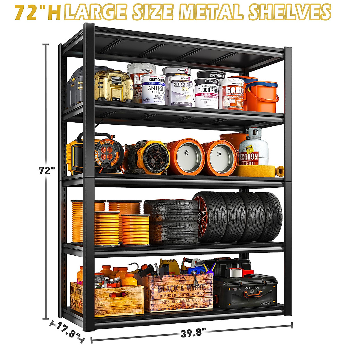 REIBII Garage Shelving Heavy Duty Garage Storage Shelves, Extra Large Adjustable Storage Rack with 5-Tier Metal Shelving unit, 2050LBS Loads Heavy Duty Shelving, Easy Assembly Unit Shelf, 2 Pack