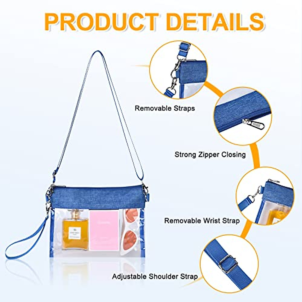 USPECLARE Clear Crossbody Purse Bag Stadium Approved Clear Tote Bag for Work Concert Sports(Blue)